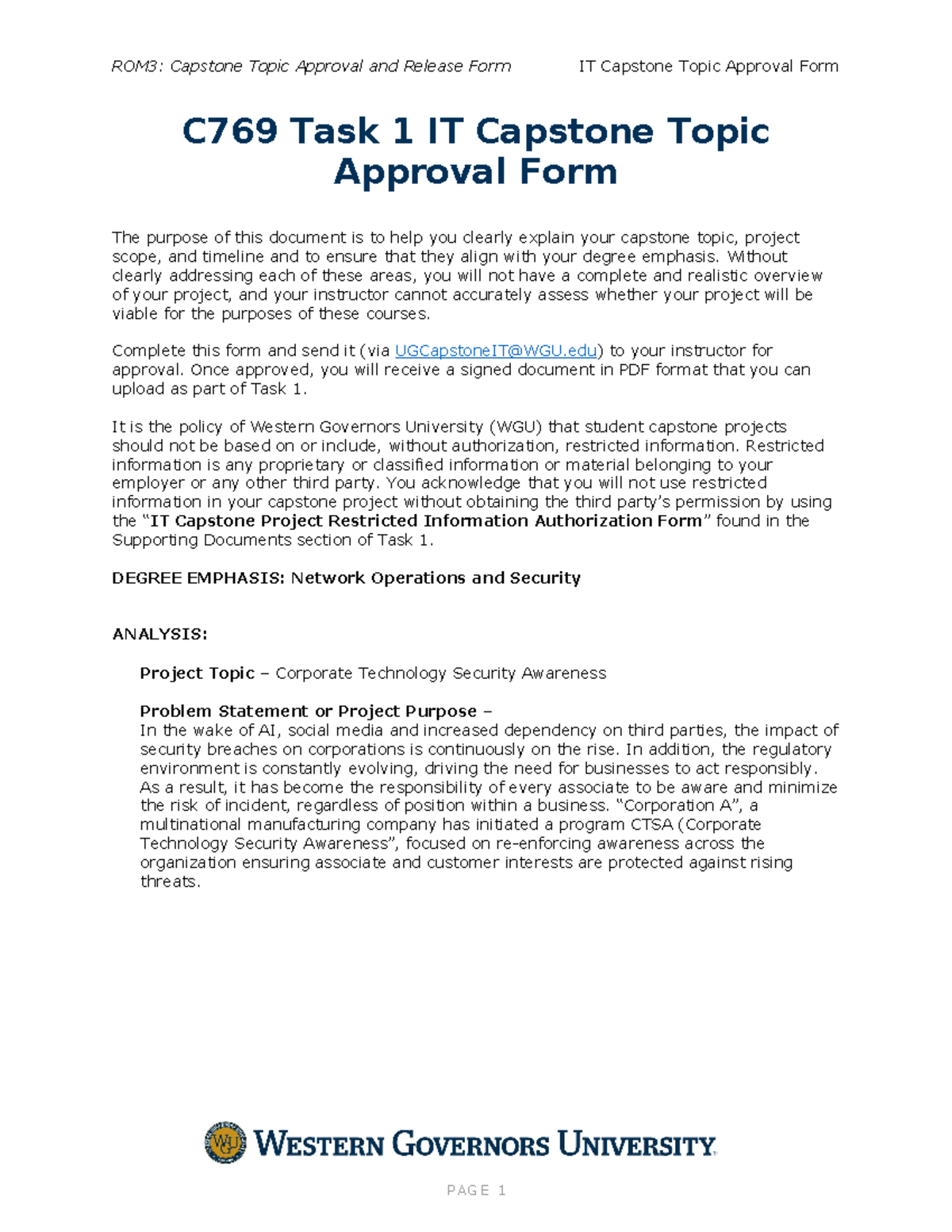 IT C769 Task 1: Capstone Topic Approval for CTSA Project Completion - Studocu
