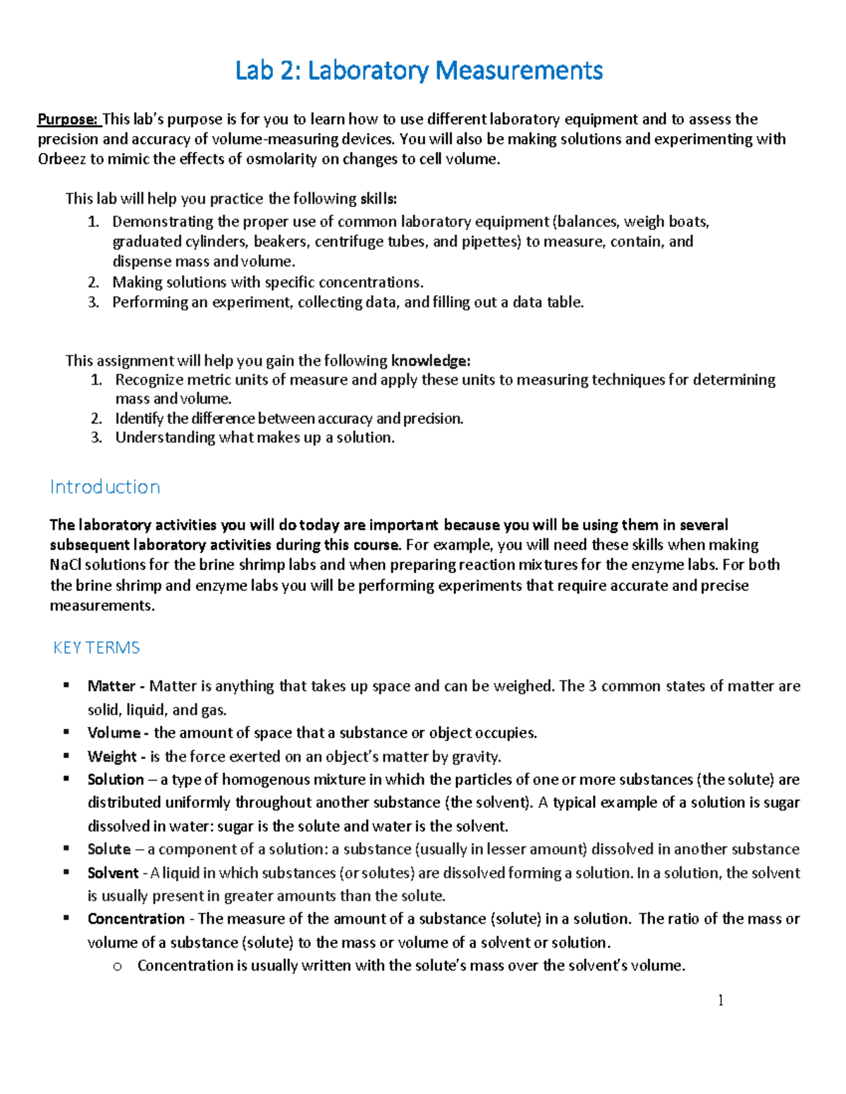 Lab 2: Accuracy in Laboratory Measurement Techniques and Solutions - Studocu