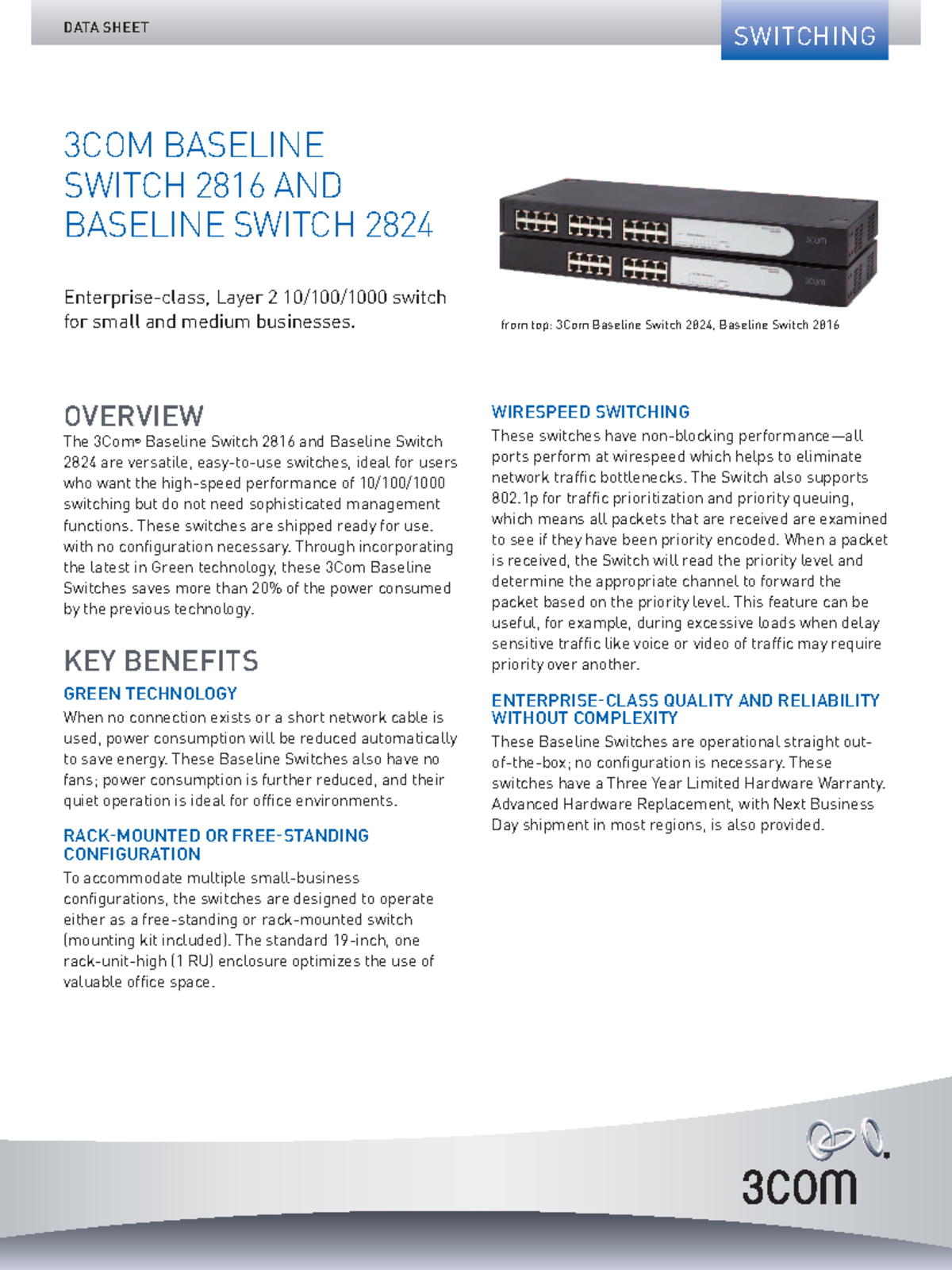3Com Baseline Switch 2816/2824 Data Sheet Overview - Studocu