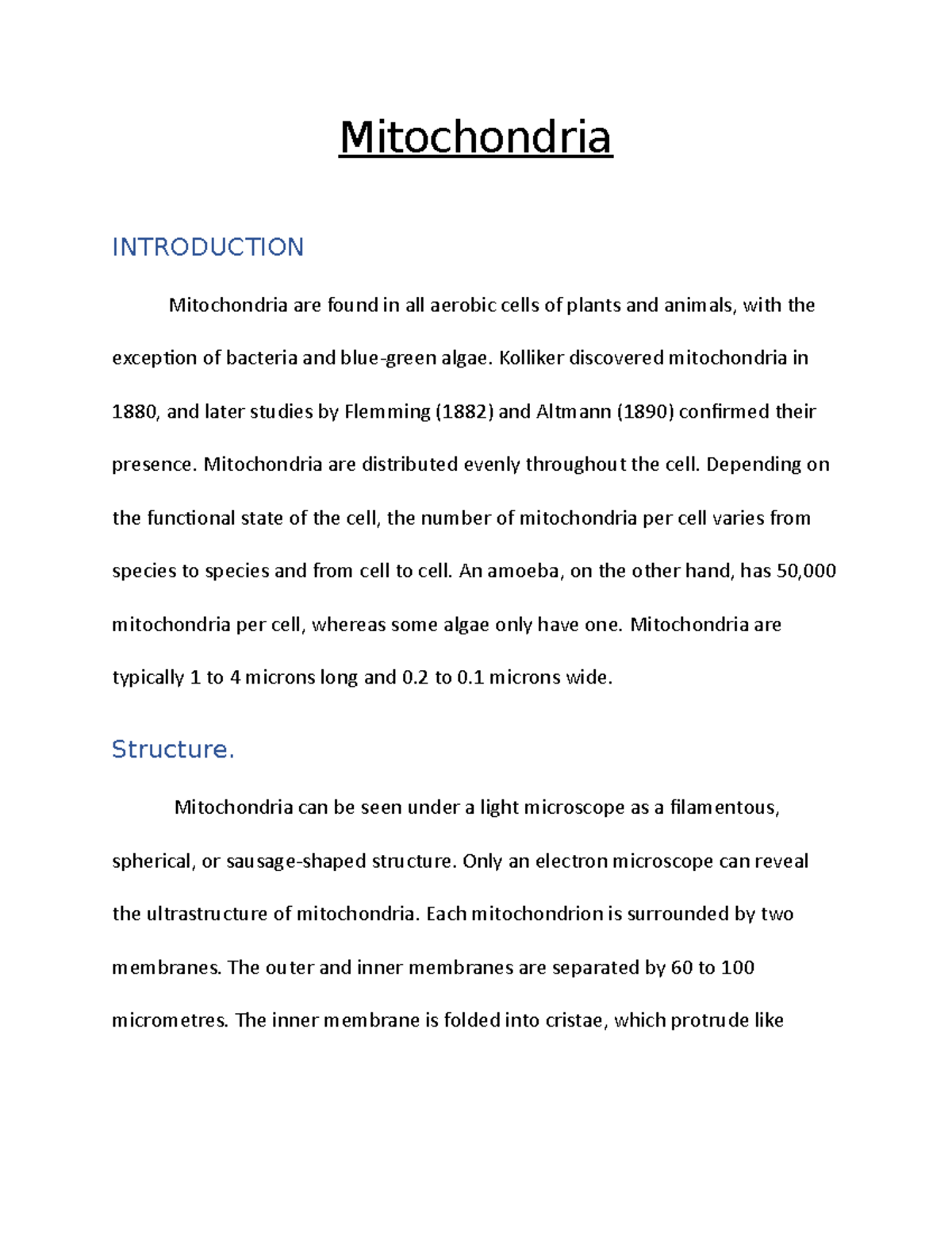 Lecture Notes on Mitochondria - Detailed Study 9-11 - Studocu