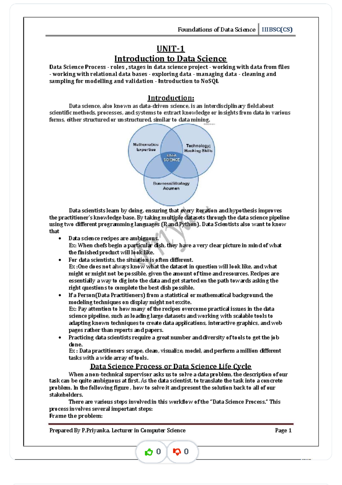 Data Science Process Overview: Key Concepts and Stages (CS101) - Studocu