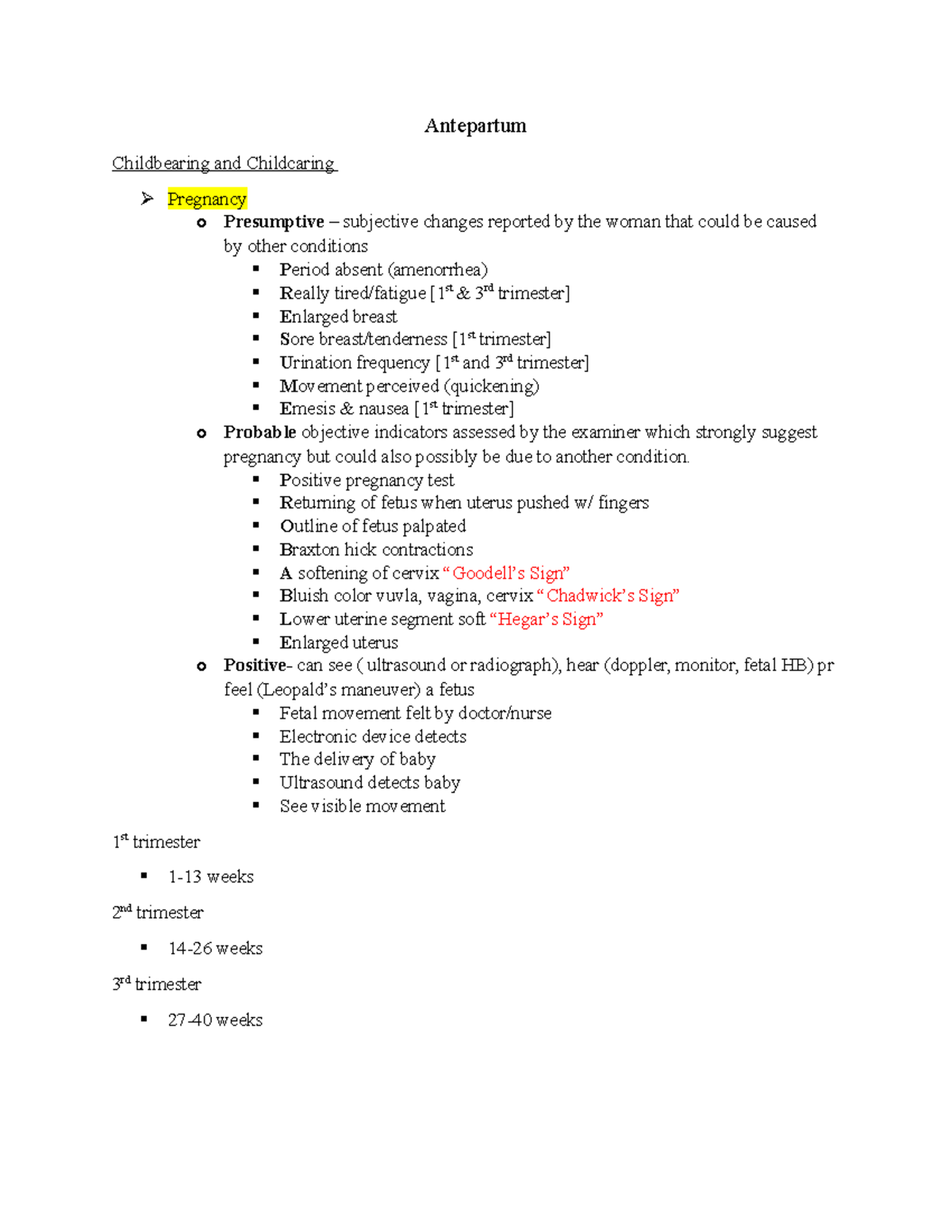 Exam 1 Review: Antepartum Insights and Key Changes - Studocu