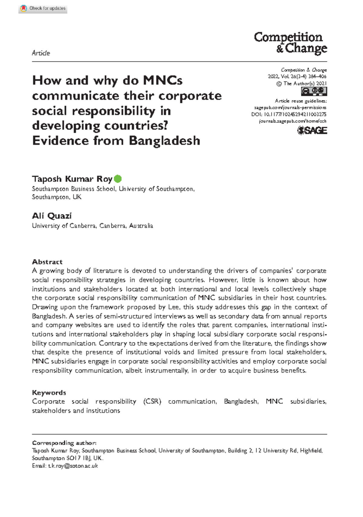 MNC CSR Communication Strategies in Bangladesh: Insights & Evidence ...