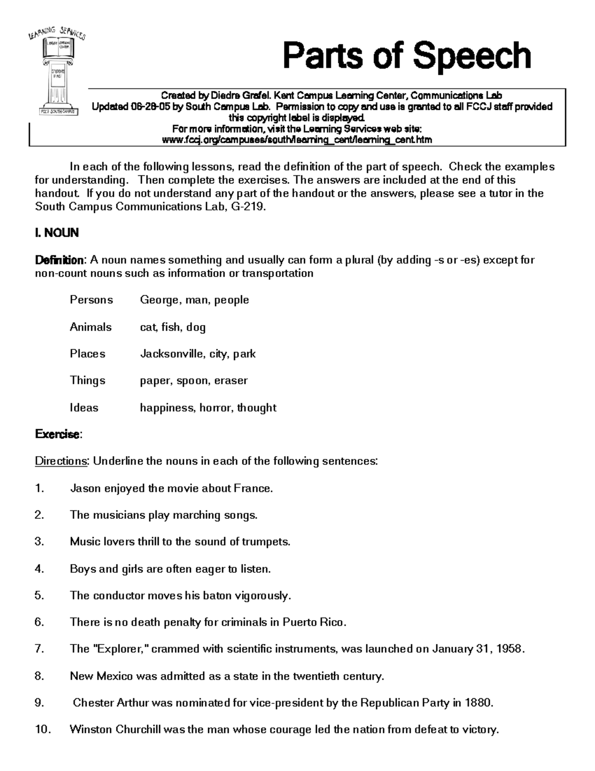 Parts of Speech Study Guide 2 CEG: Detailed Definitions & Exercises ...