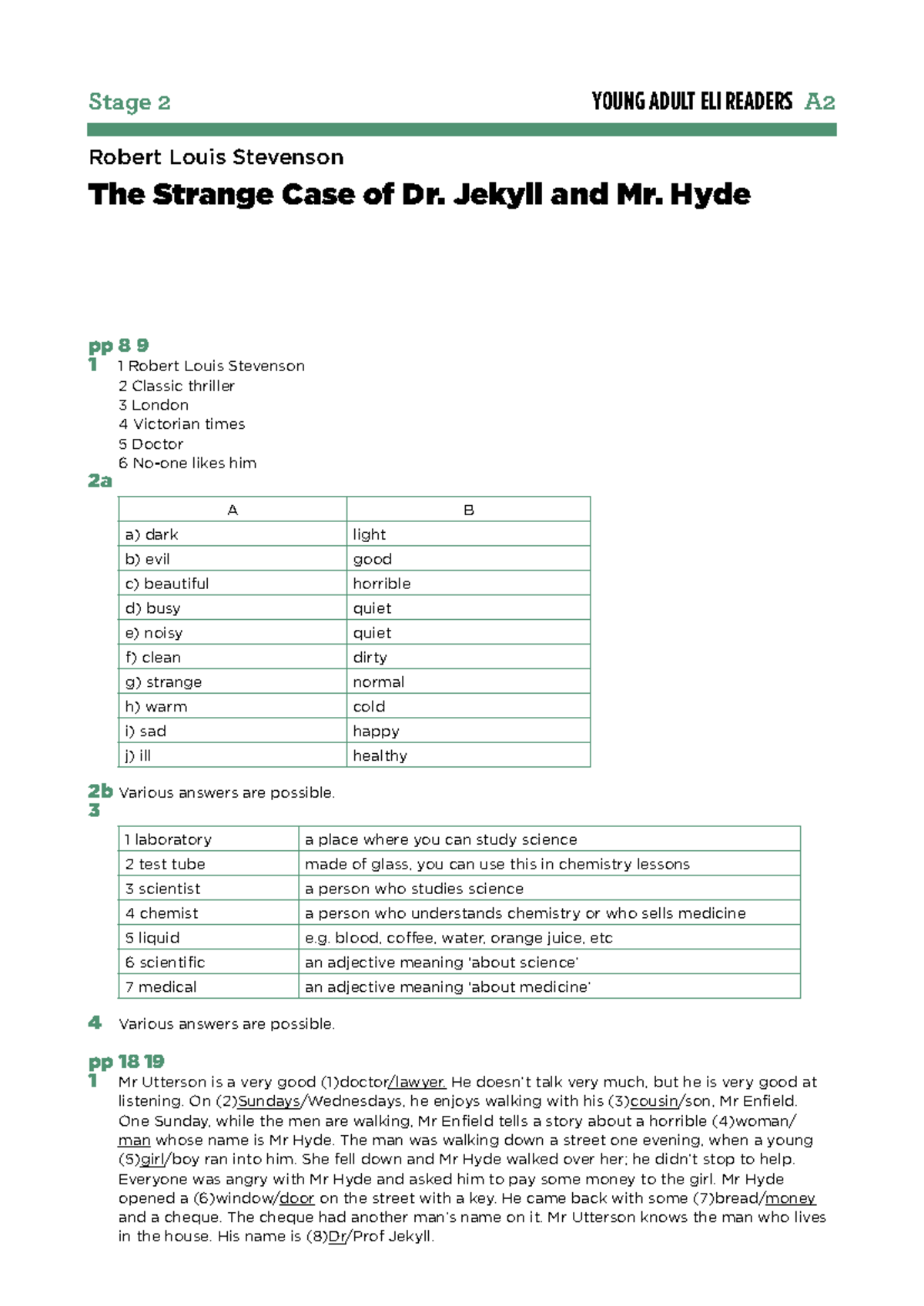 Stage 2 ELI Readers A2: Dr. Jekyll and Mr. Hyde Study Guide - Studocu