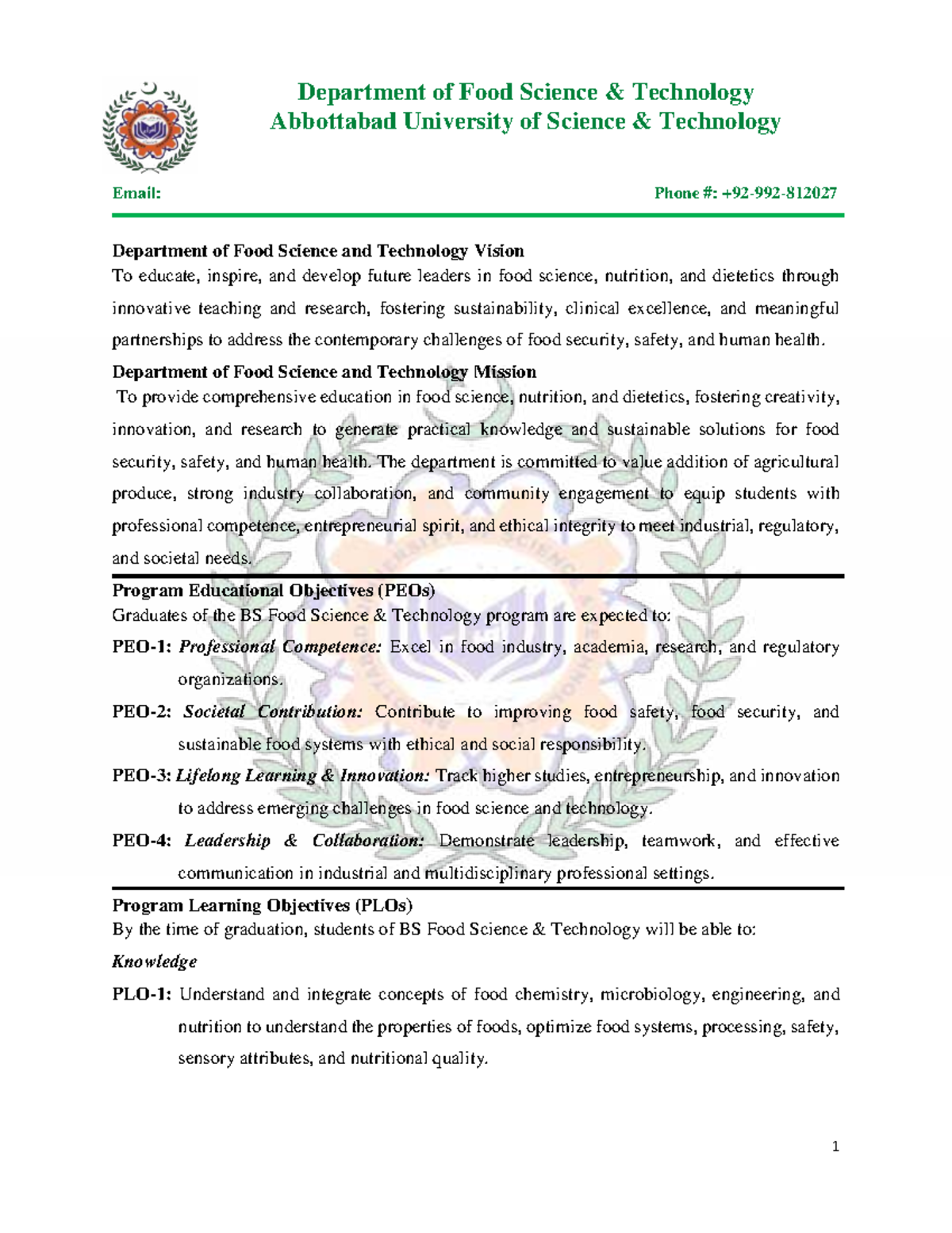 Health and Nutrition Overview: BS Food Science Technology Program - Studocu