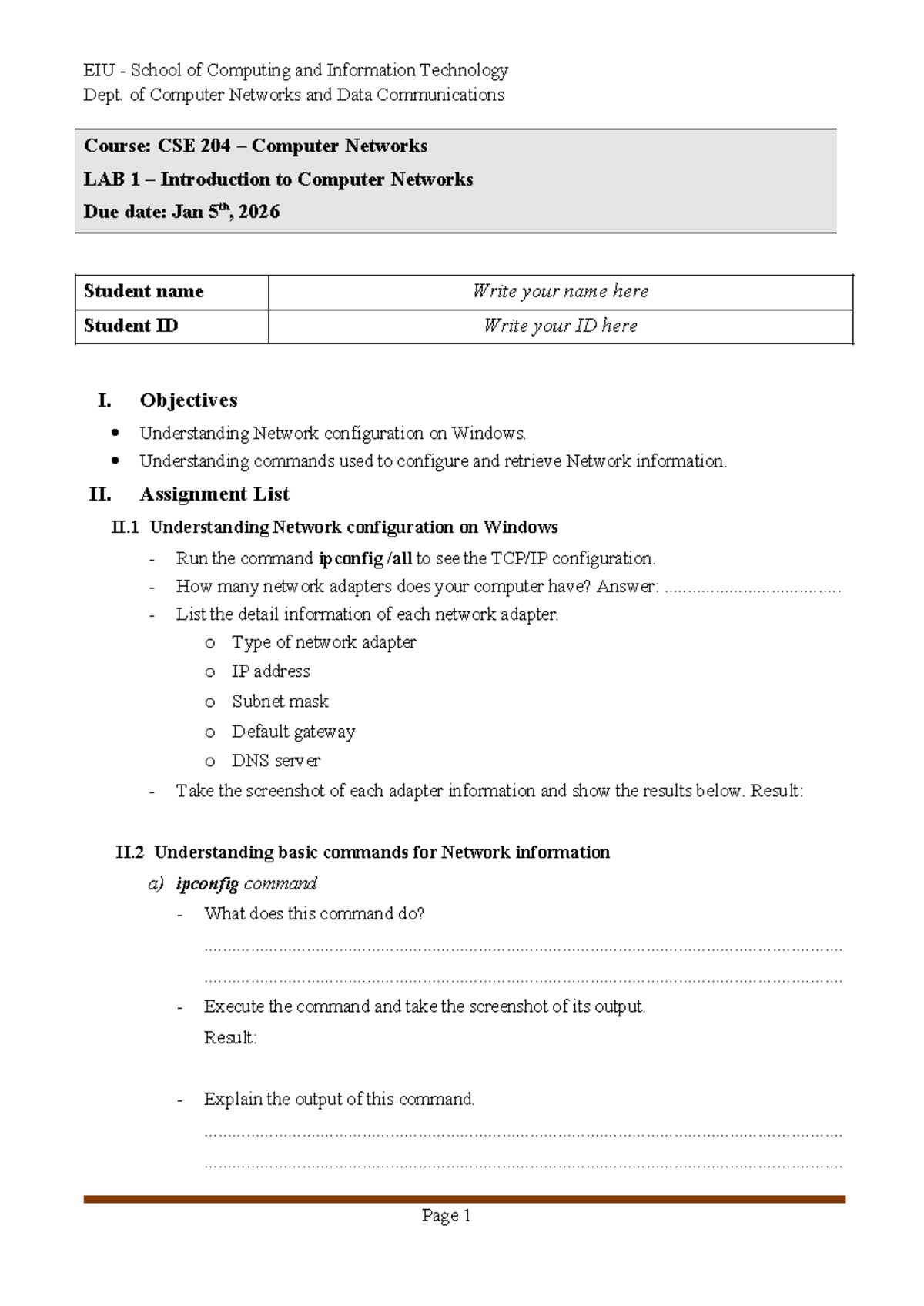 Lab 1 - Intro to Computer Networks (CSE 204) - Studocu
