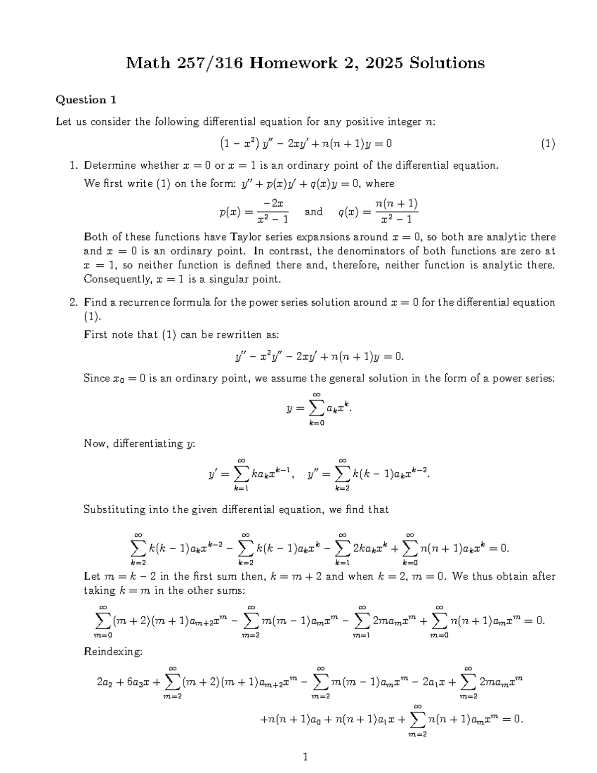 Homework 2 2025 - Solutions - Math 257/316 Homework 2, 2025 Solutions ...