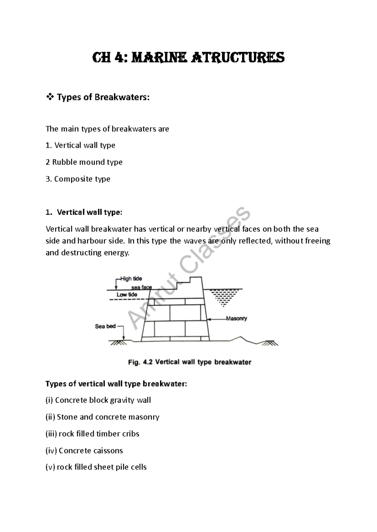 CH 4: Marine Structures - Types of Breakwaters and Wharves - Studocu