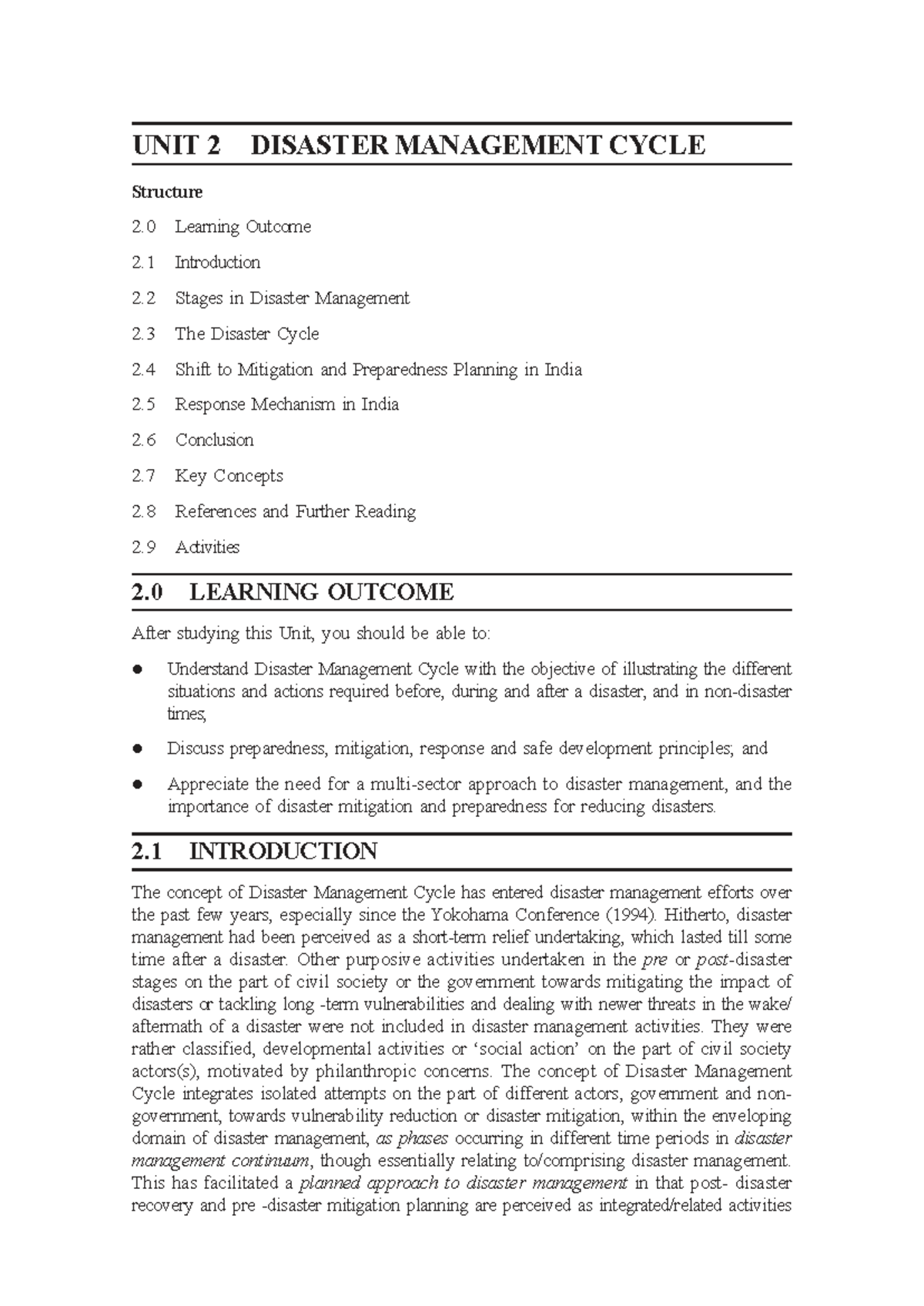 Unit 2: Disaster Management Cycle - Comprehensive Study Notes - Studocu
