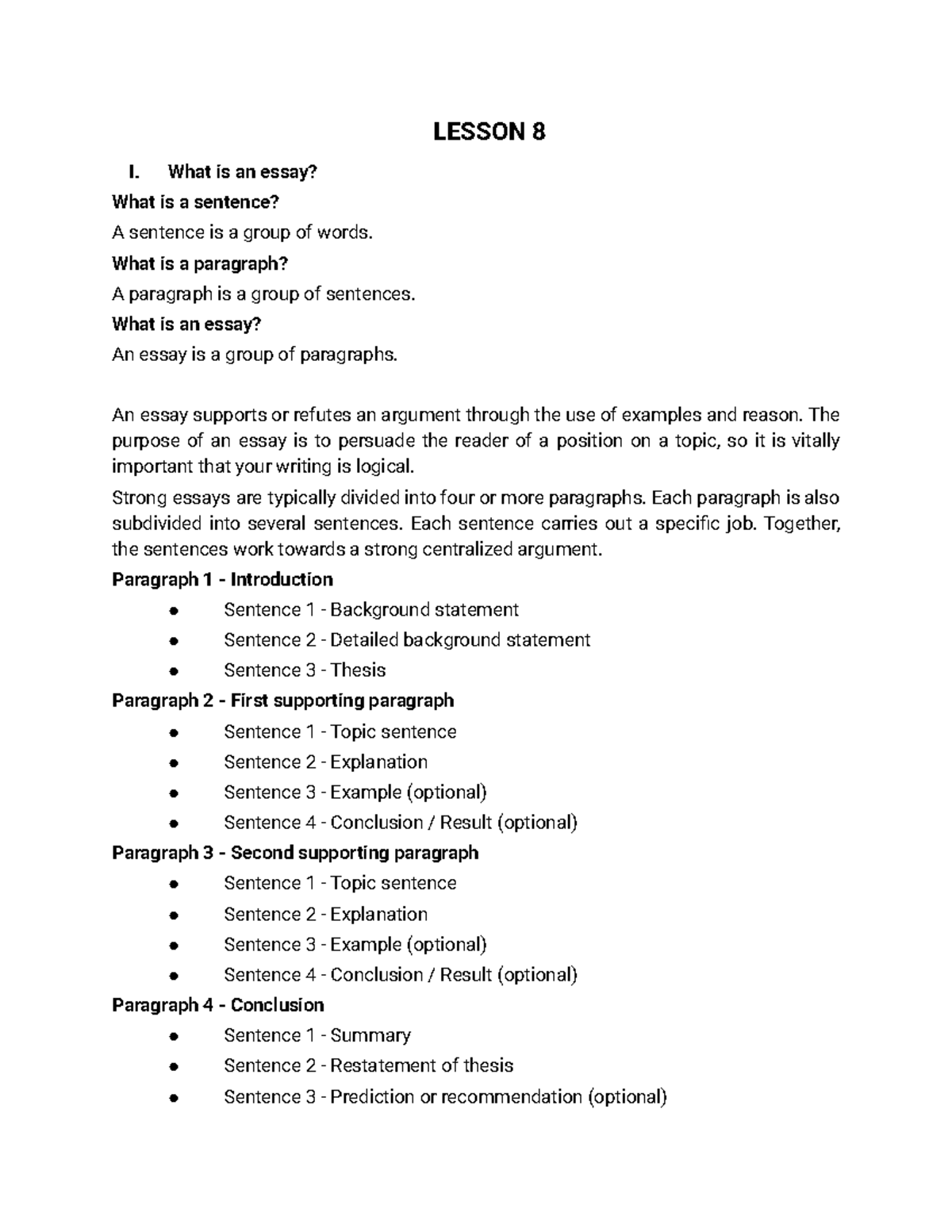 Lesson 8 - Understanding Essay Structure and Thesis Development - Studocu
