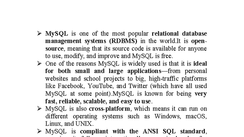 MySQL Overview: A Comprehensive Guide to RDBMS - Studocu
