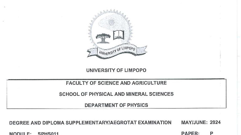 SPHS011 General Physics 1A Exam Paper - May/June 2024 - Studocu