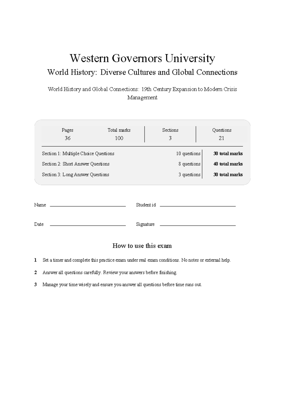 WGU World History Final Exam: 19th Century to Modern Crisis Management ...