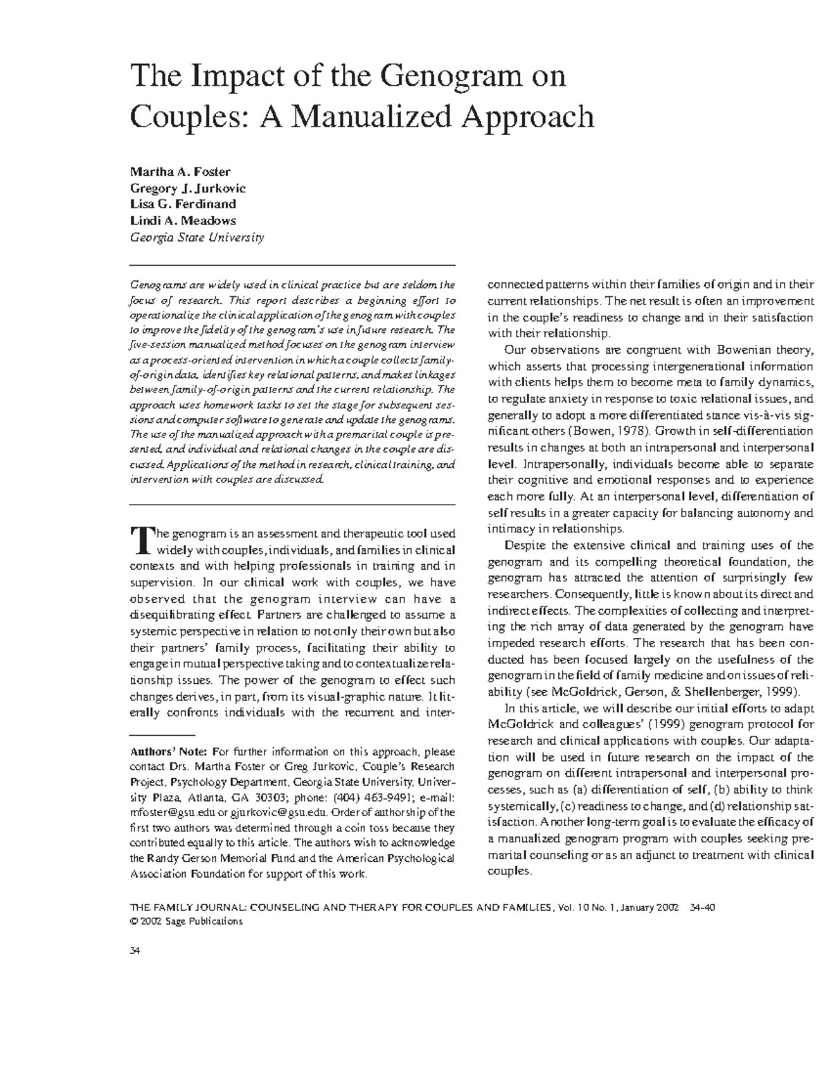 Impact of the Genogram on Couples: A Manualized Approach in Therapy ...