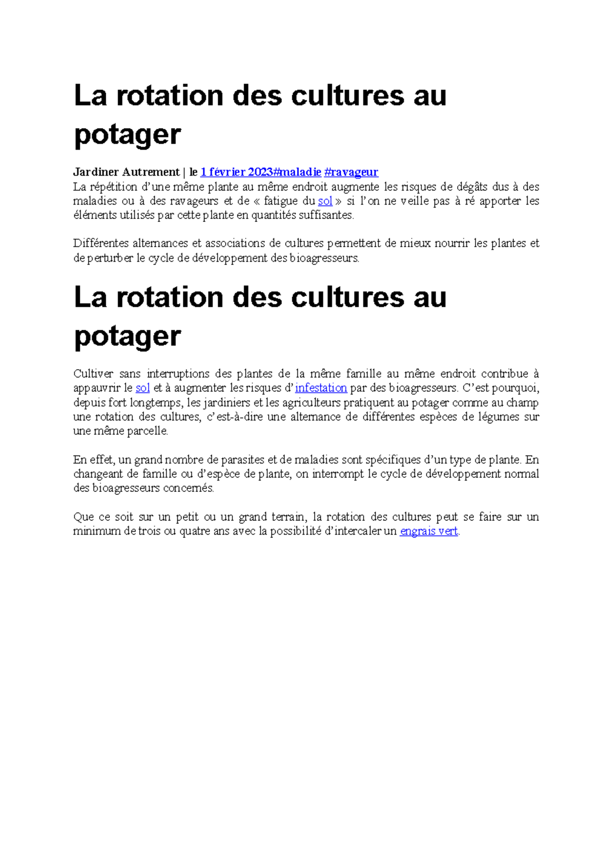 La rotation des cultures au potager - La rotation des cultures au ...