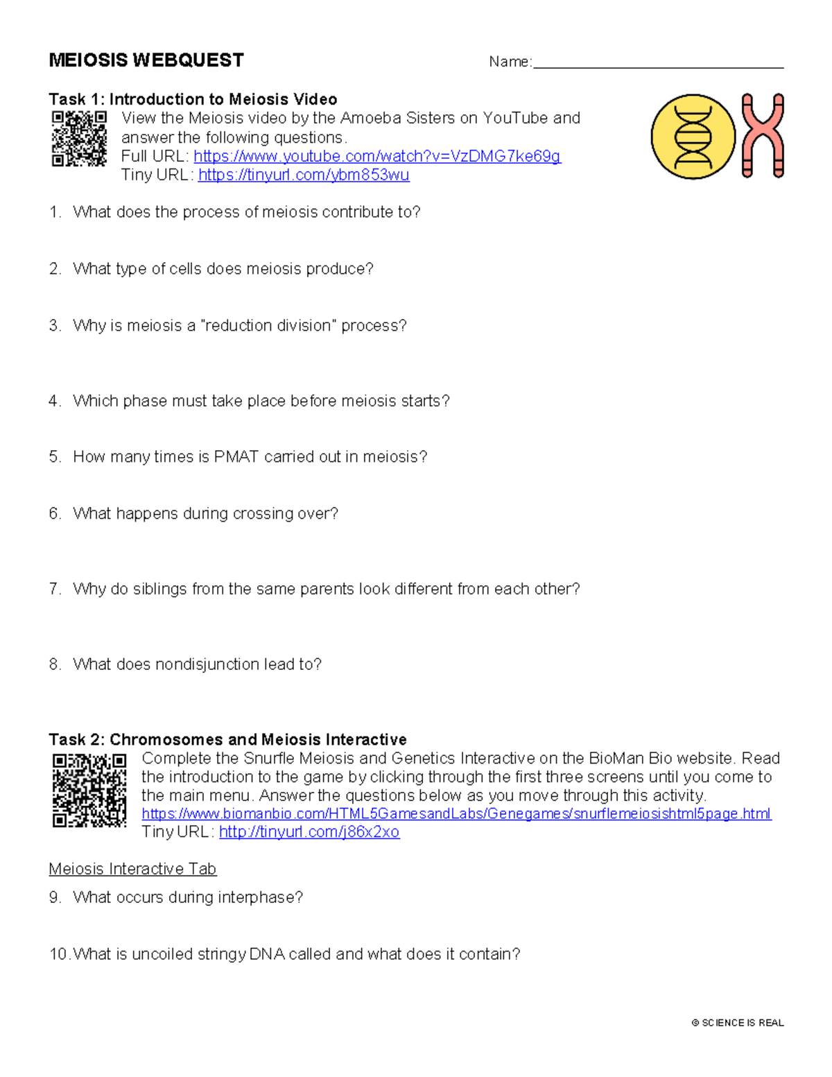 Copy of Handout for Meiosis Webquest - MEIOSIS WEBQUEST Name: Task 1 ...