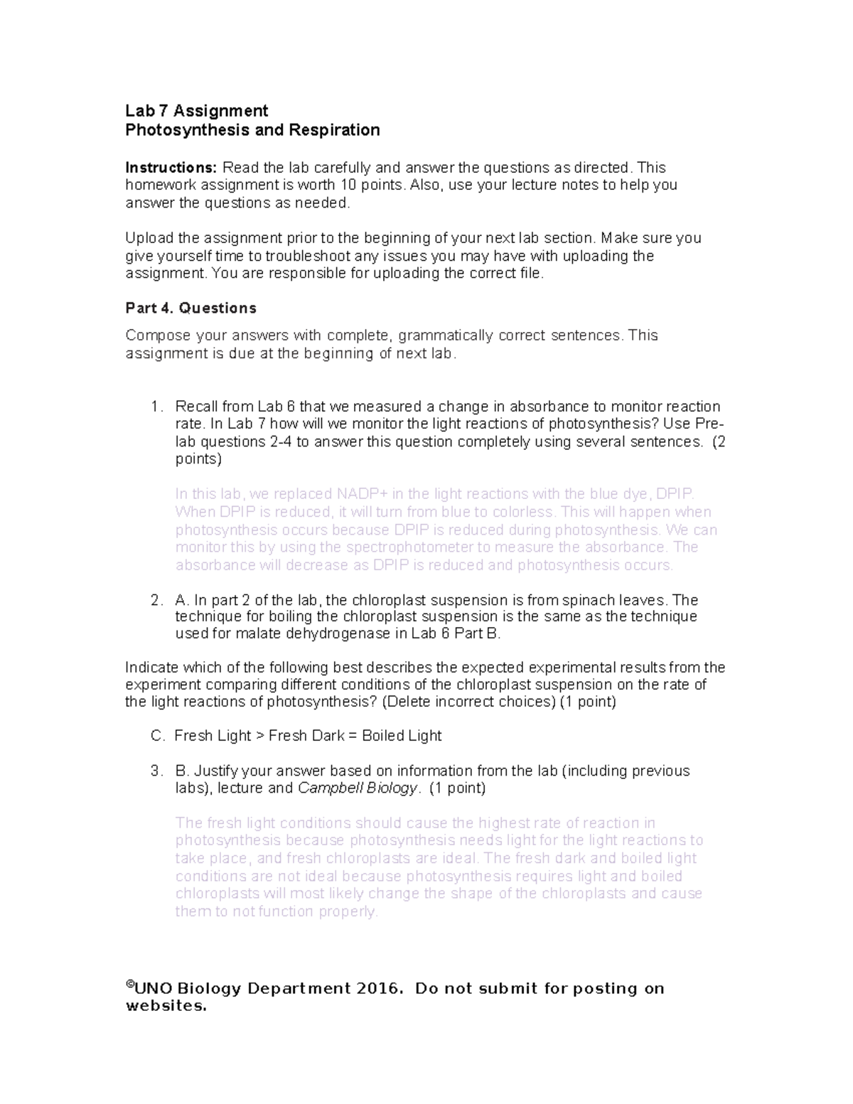 Lab 7 Assignment: Photosynthesis and Respiration Insights - Studocu