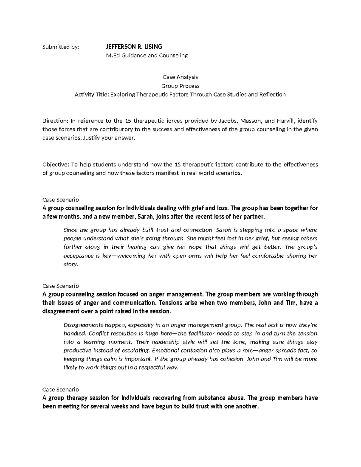 Group-Process Activity 15-factors - Submitted by: JEFFERSON R. LISING M Guidance and Counseling ...