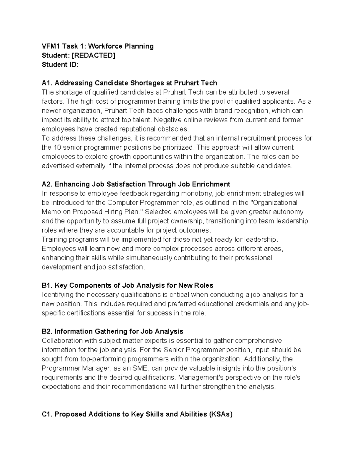 VFM1 Task 1 Workforce Planning Second Attempt - VFM1 Task 1: Workforce ...