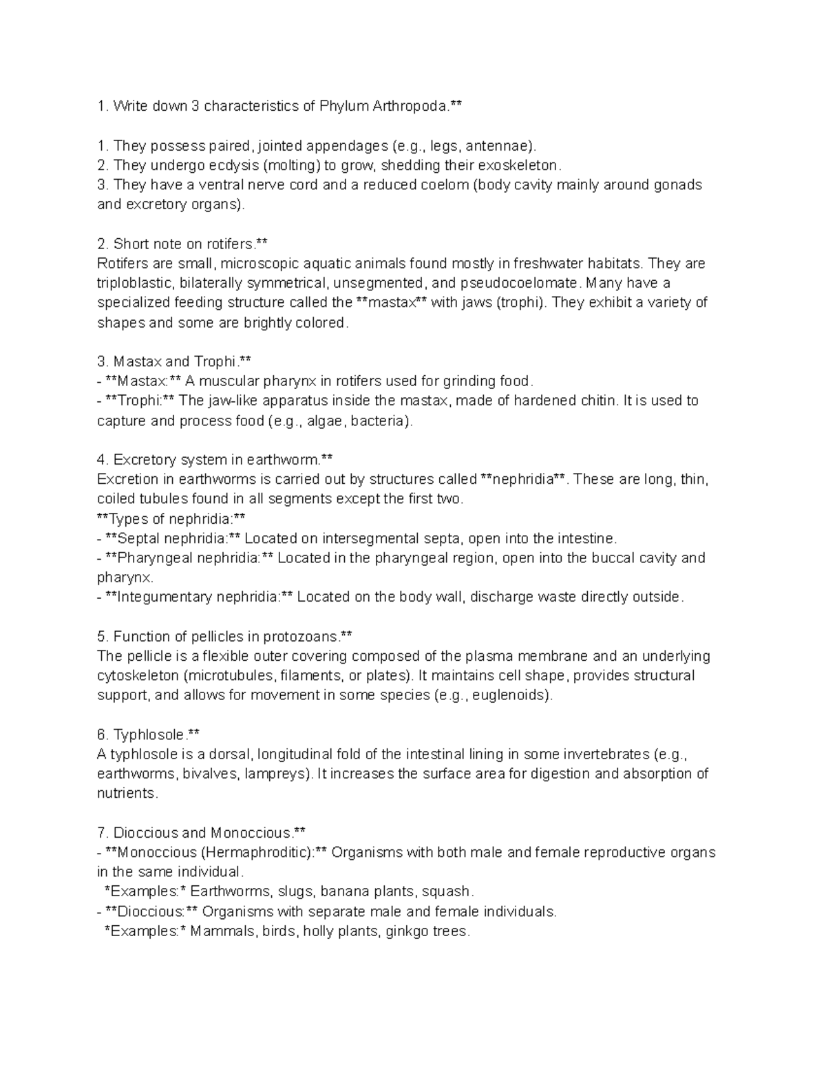 Biology 101: Characteristics of Invertebrates and Rotifers - Studocu