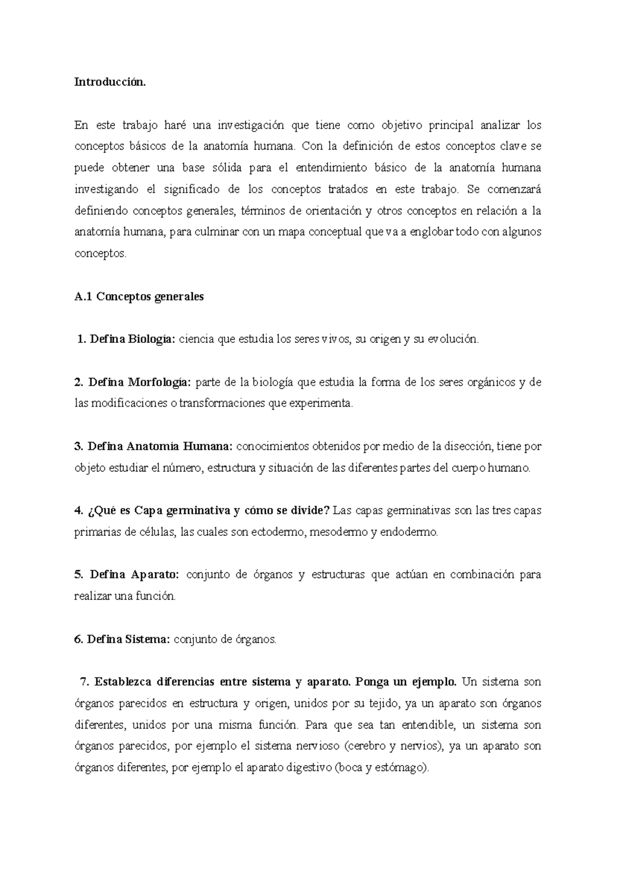 Investigación de Conceptos Básicos en Anatomía Humana - ANAT101 - Studocu