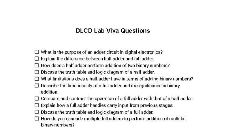 DLCD Lab Viva: Adder & Counter Circuits Explained - Studocu