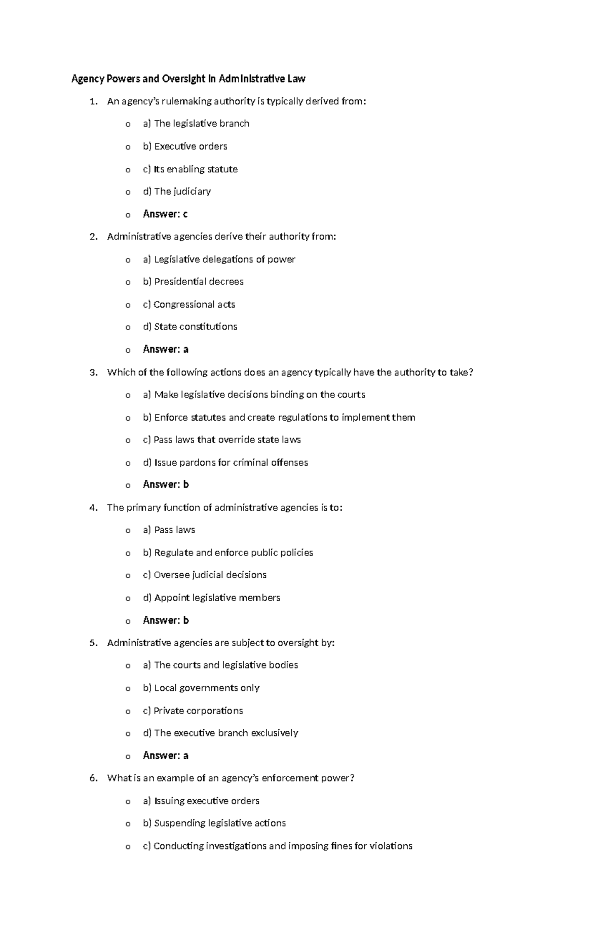 Agency Powers and Oversight in Administrative Law - An agency’s ...
