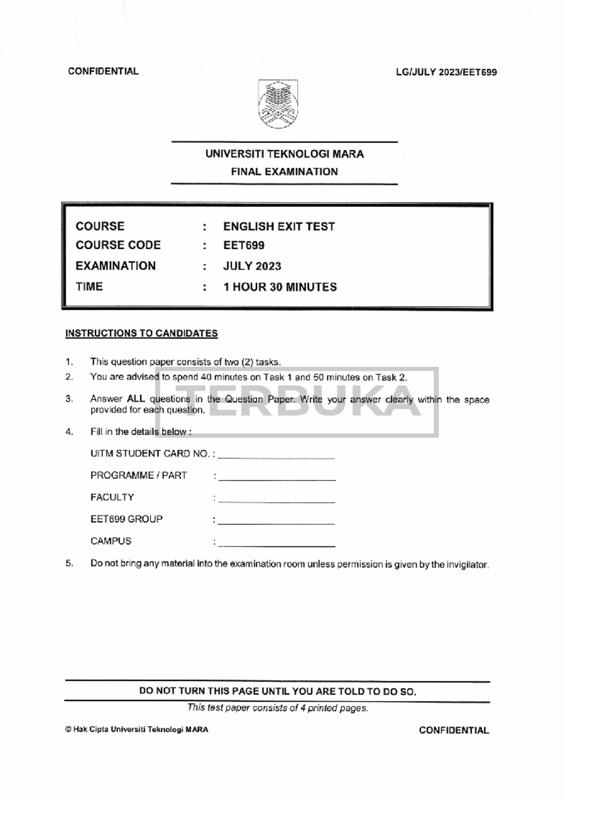 EET699 - Final Exam Practice Test for English Exit Test - Studocu