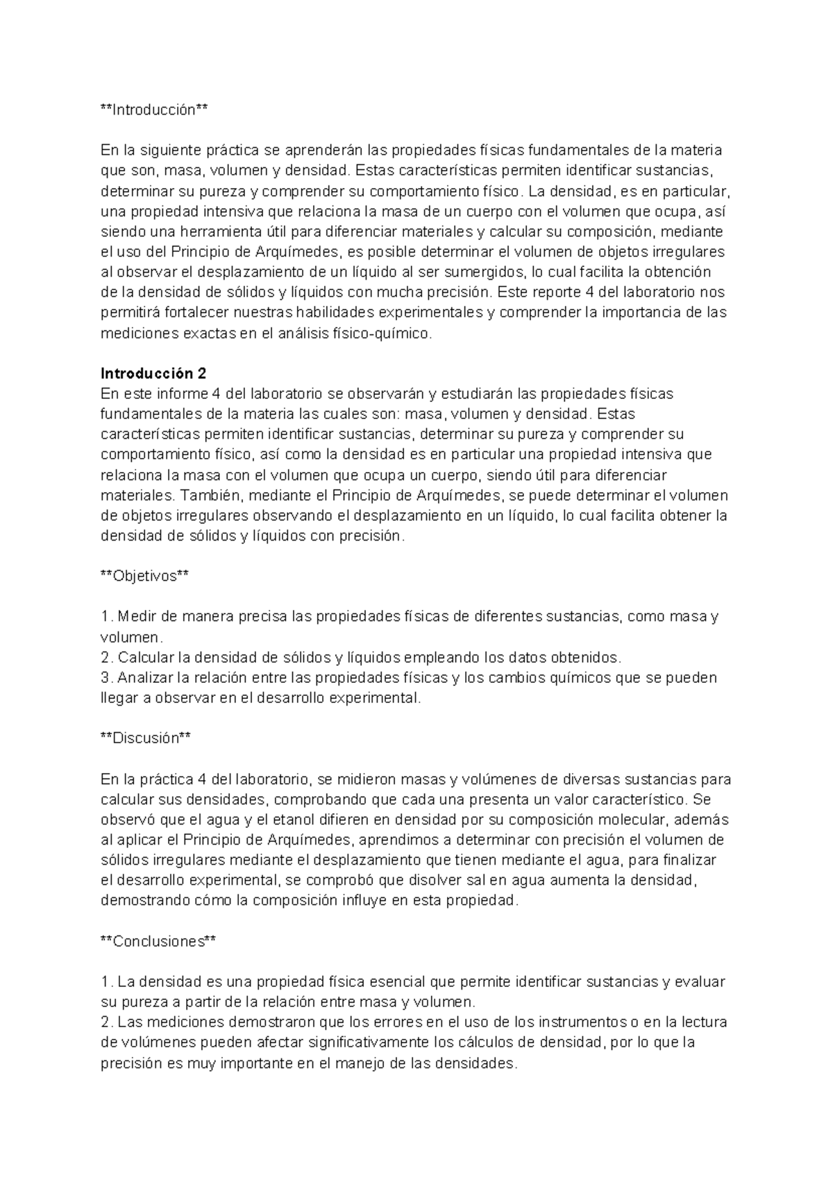 Informe de Laboratorio 4: Propiedades Físicas de Materia - Studocu