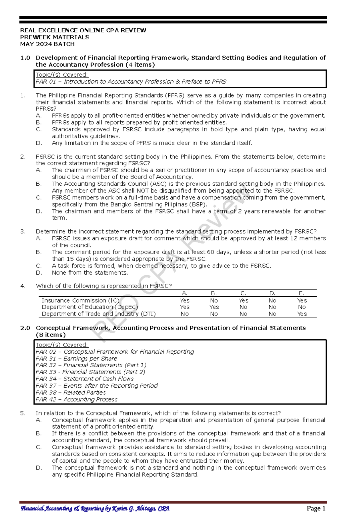 FAR Preweek Practice Set: Financial Reporting Framework & Standards Review - Studocu