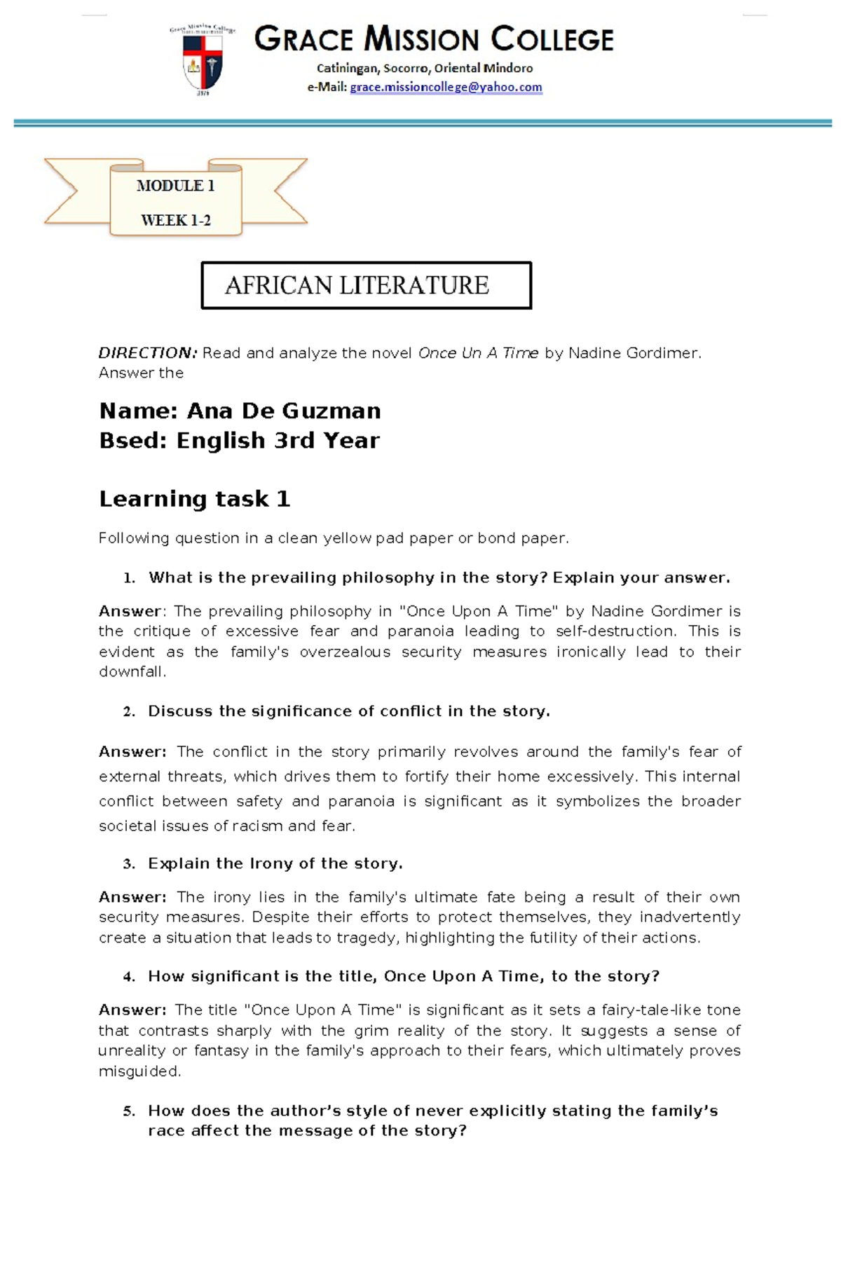 Module 1 Weeks 1-2: Assignment Analysis of Literary Works - Studocu