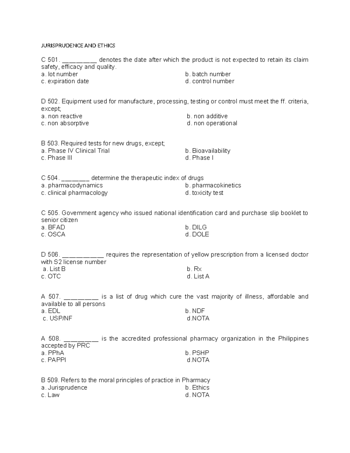 C 501 to C 640: Jurisprudence and Ethics Review Notes for C 501 Course ...