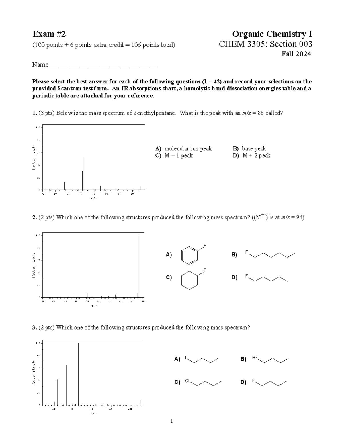 Organic Chemistry I Exam Review (CHEM 3305, Fall 2024) - Studocu