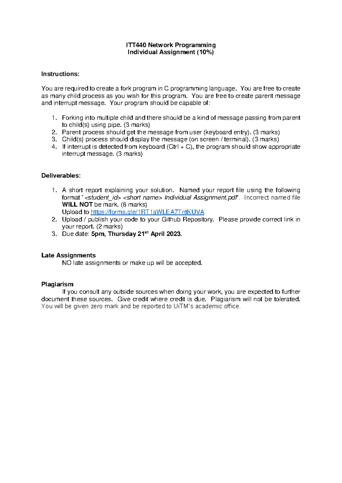 ITT440 Individual Assignment: Network Programming Fork Project - Studocu