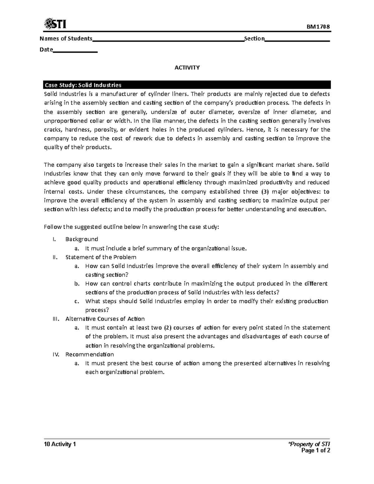 10 Activity 1 - NO ANSWER - BM 10 Activity 1 *Property of STI Page 1 of ...