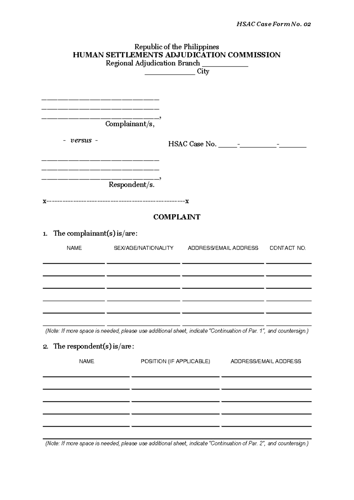 HSAC Case Form No. 02: Complaint and Relief Request Details - Studocu