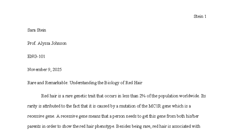 Understanding the Genetics and Biology of Red Hair: A Research Essay ...