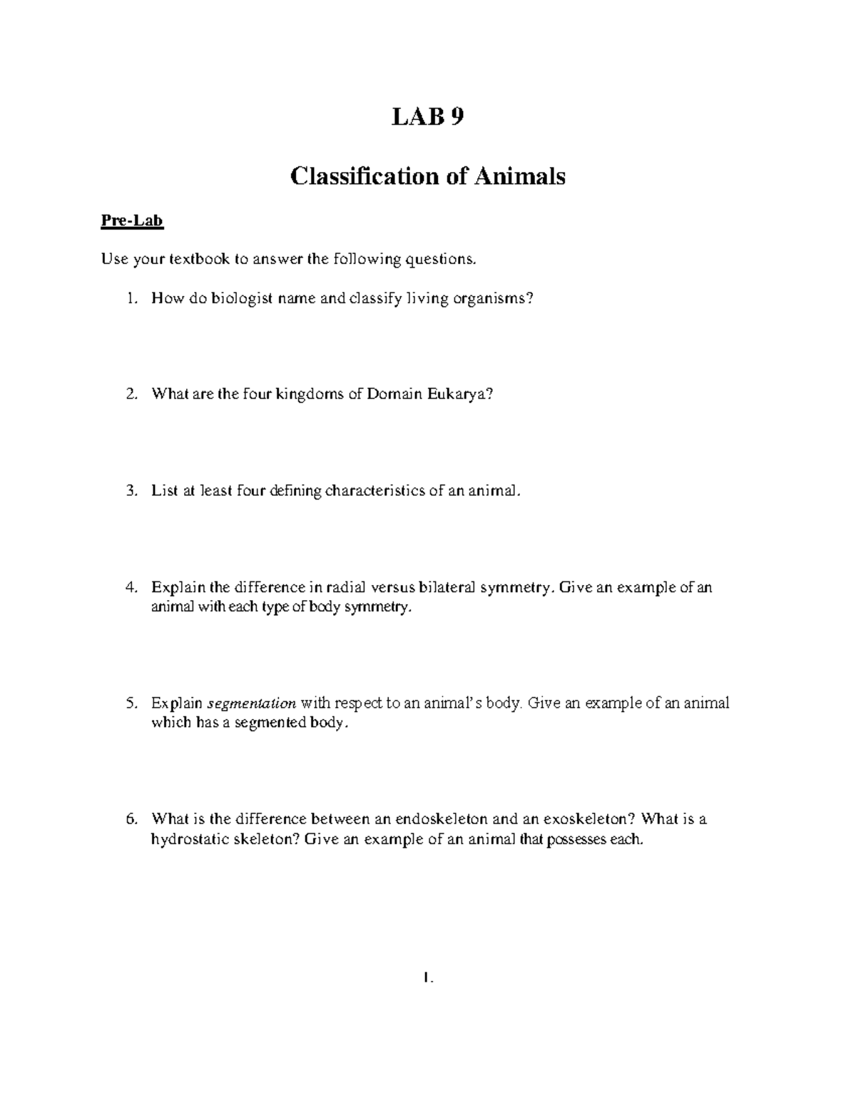 Lab 9 - Classification of Animals and Their Characteristics - Studocu