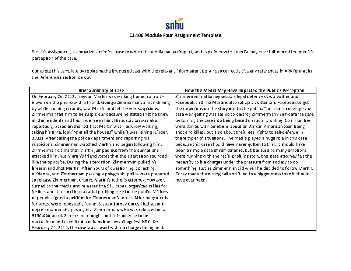 CJ 406 Module Four Assignment - Complete this template by replacing the ...
