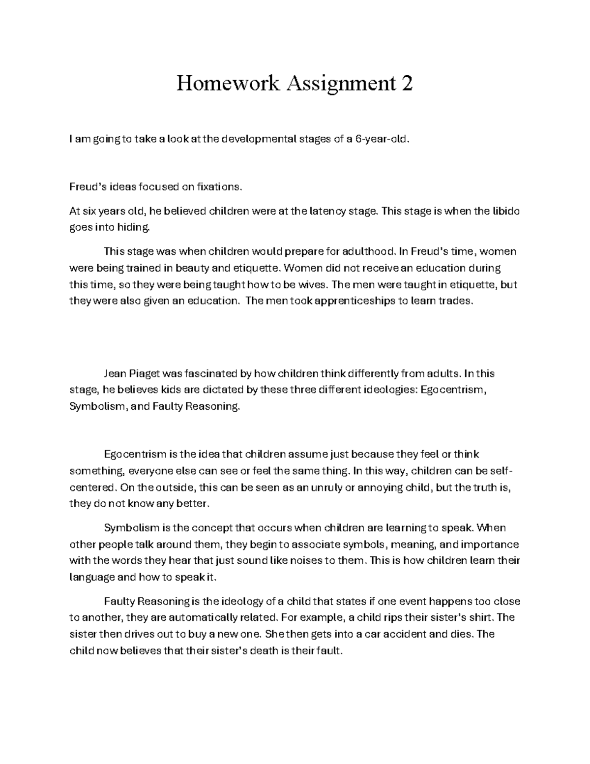 Developmental Stages in Childhood: Homework Assignment 2 - Studocu