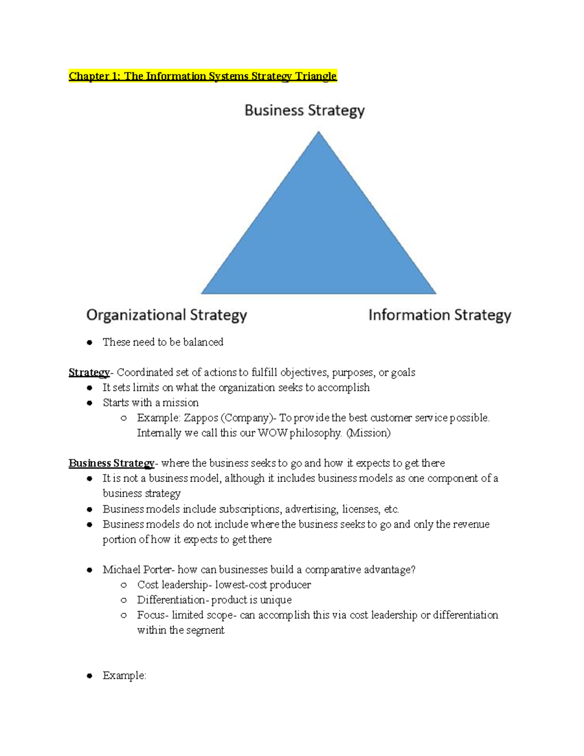 CIS Notes - Chapter 1: The Information Systems Strategy Triangle These ...