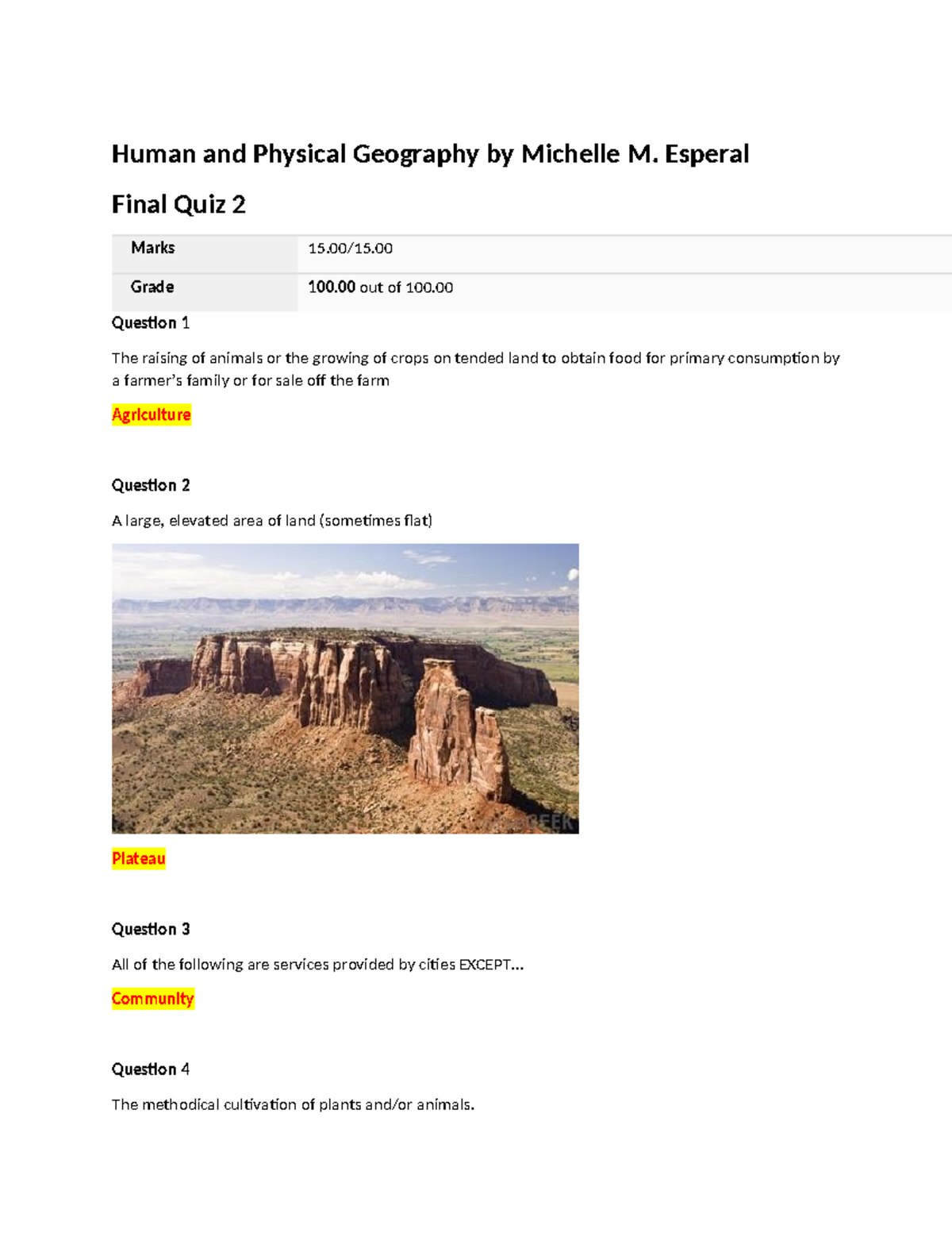 Human and Physical Geography Final Quiz 2 - Comprehensive Review - Studocu