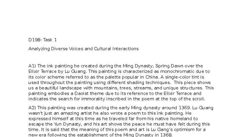 Cultural Interactions & Representation in Art: D198 - Task 1 Analysis ...