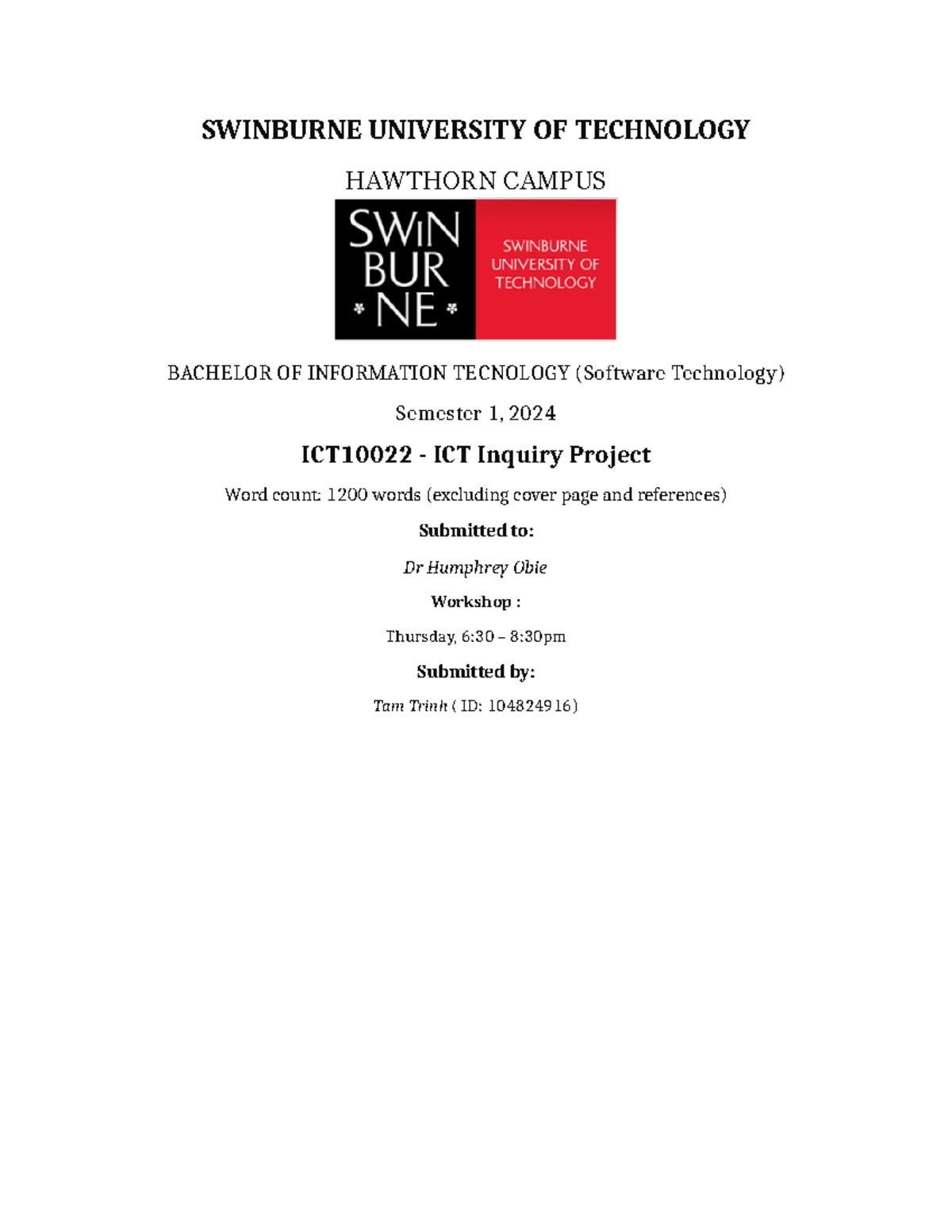 ICT10022 - Portfolio for ICT Inquiry Project: Reflections & ULOs - Studocu