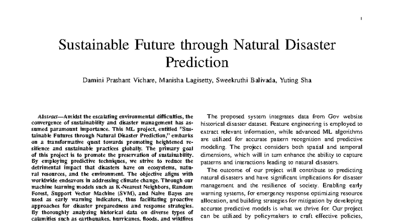 Sustainable Futures: Natural Disaster Prediction Project (ML) - Studocu