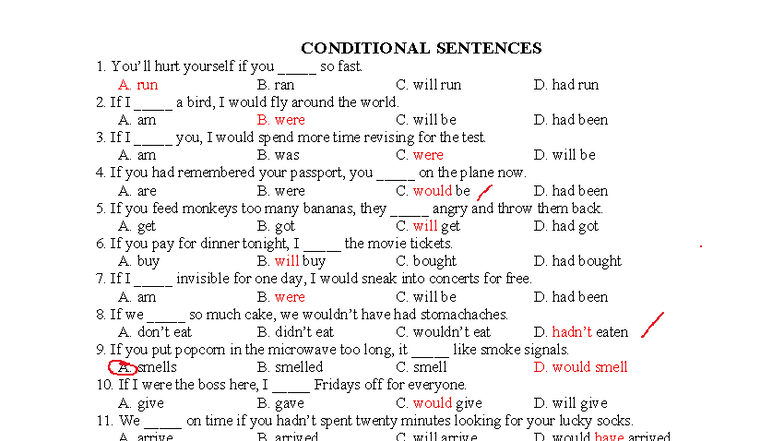 Conditional Sentences MC Exercise (ENG 101) - Studocu