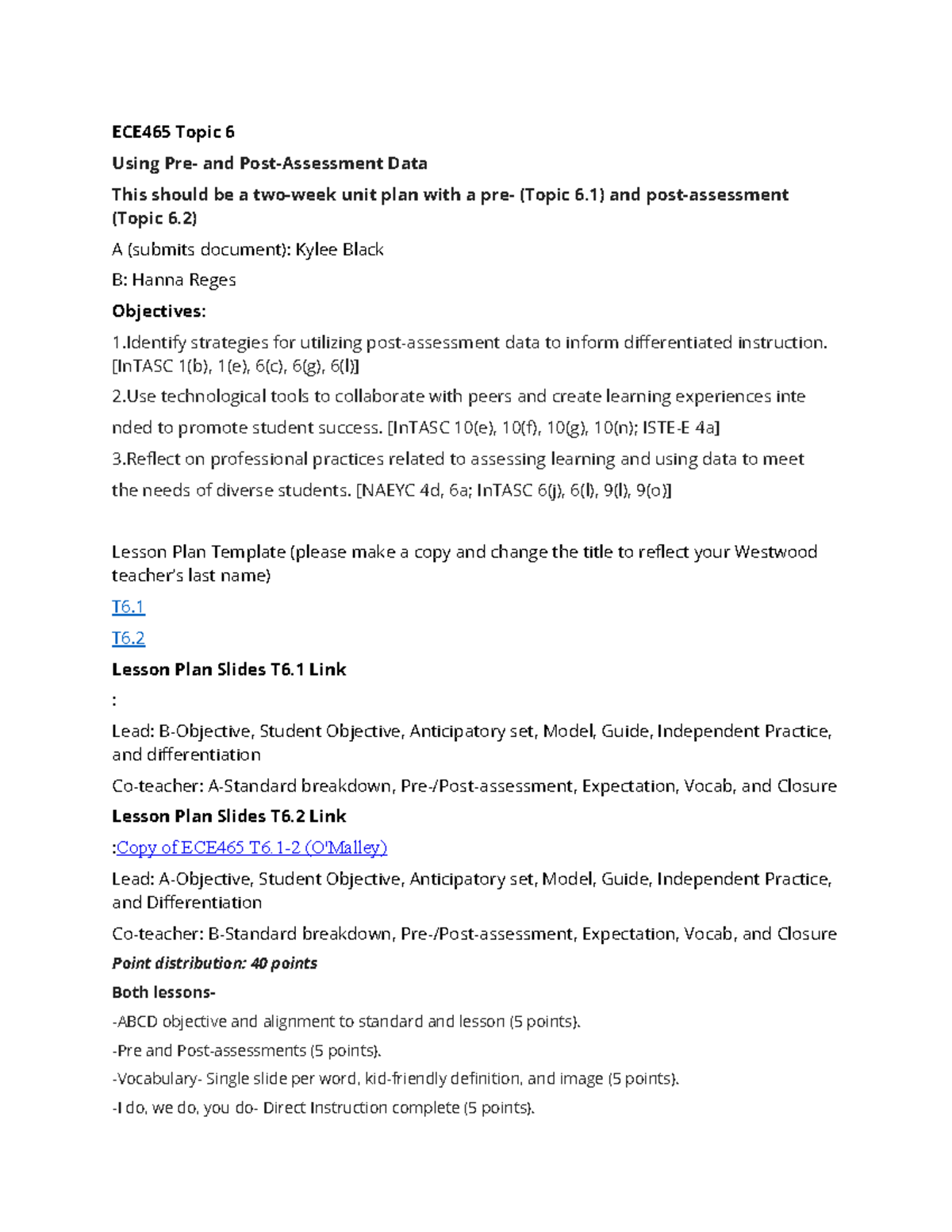 ECE465 Topic 6: Two-Week Unit Plan with Assessments and Strategies - Studocu