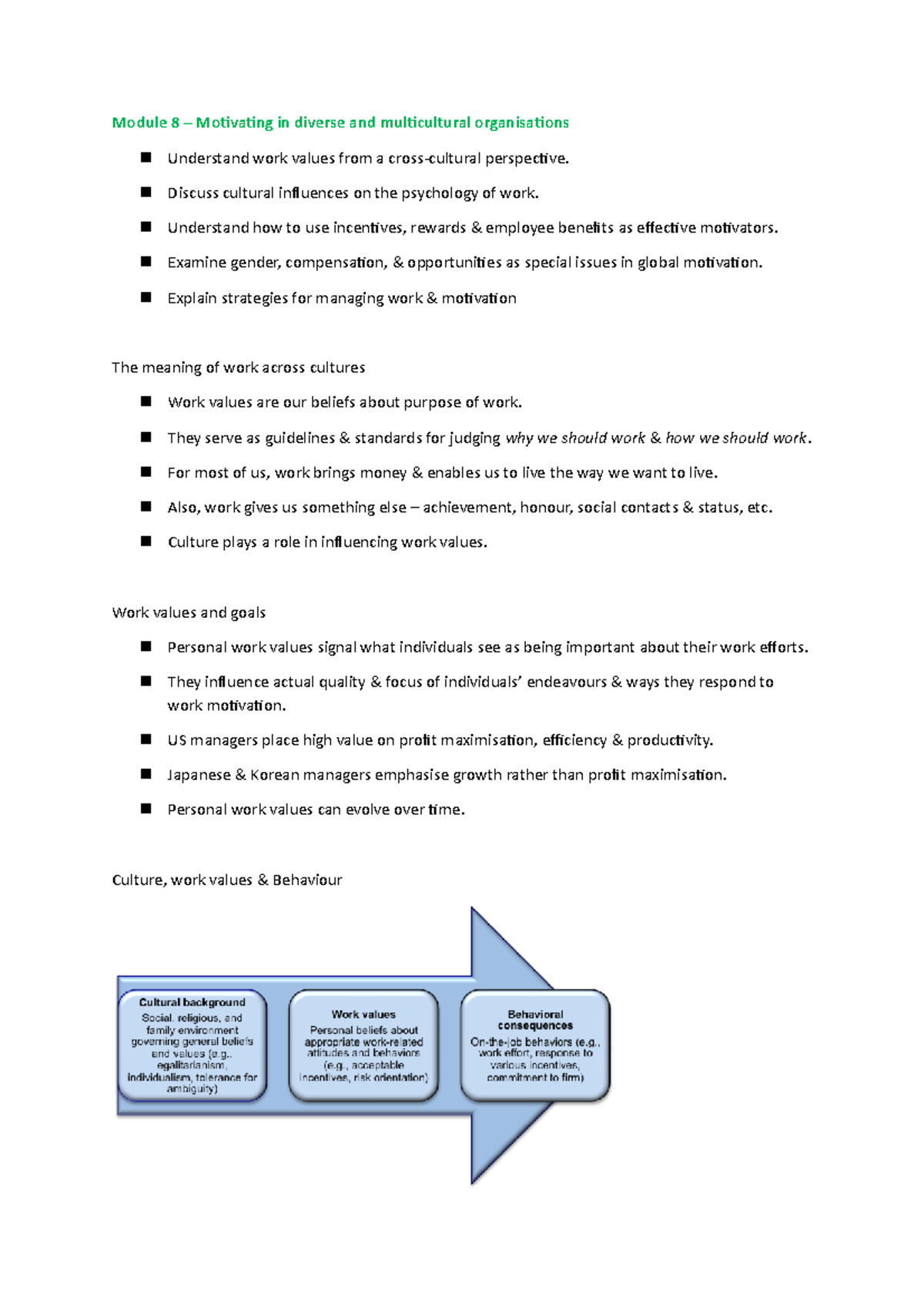 MGT3001 - Module 8 Lecture Notes - Module 8 – Motivating in diverse and ...