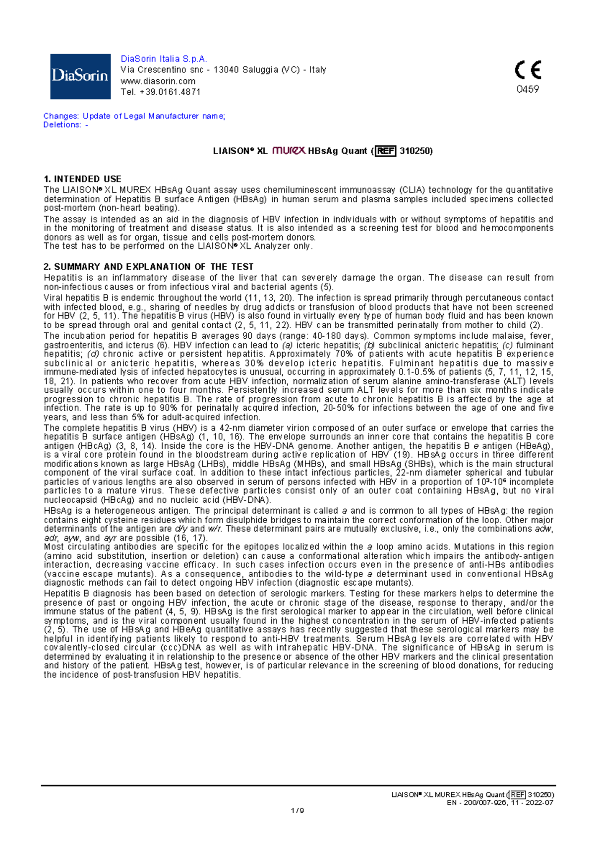 LIAISON XL MUREX HBsAg Quant Assay Instructions (310250) - Studocu
